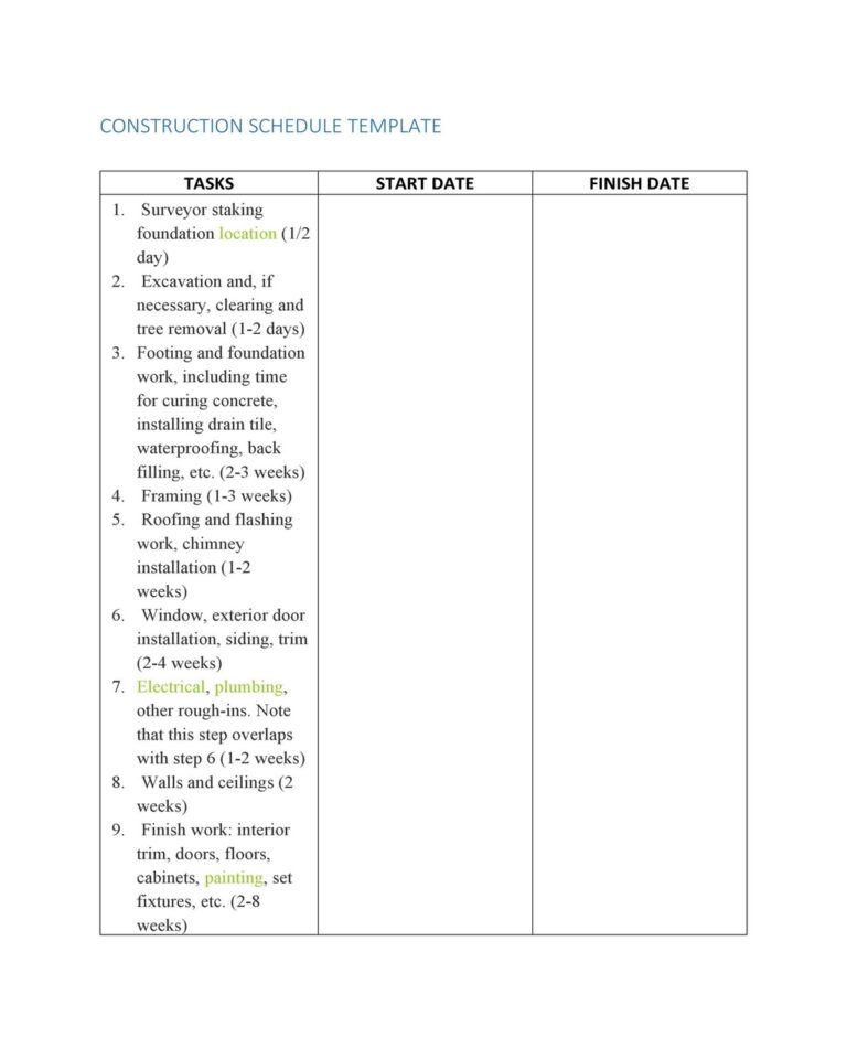 40 Free Construction Schedule Template Word PDF & Excel – Calypso Tree