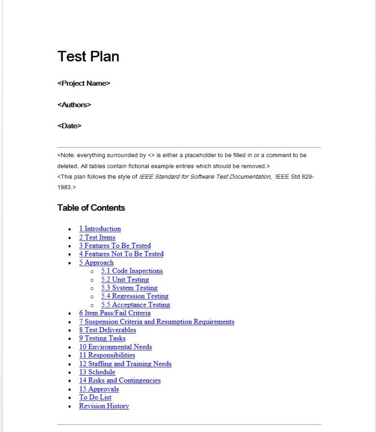 Test Plan (Template & 30 Free Example) - Calypso Tree