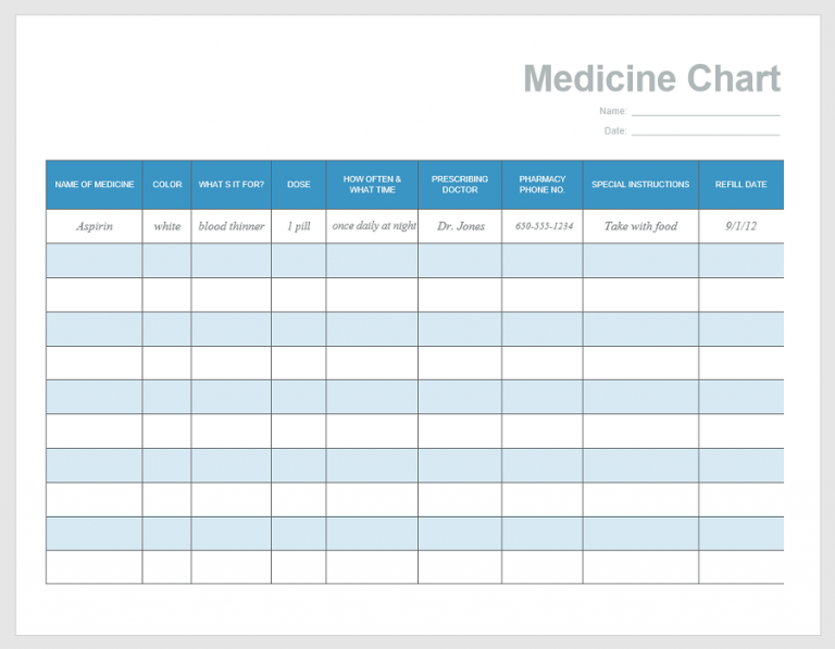 20 Free Medication Schedule Template - Calypso Tree