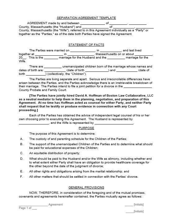 5 Things To Know About The Separation Agreement Template (sample And ...