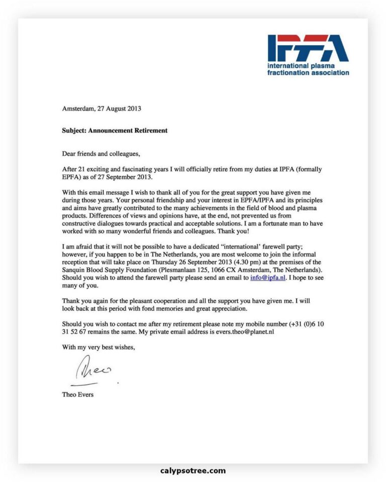 40 Amazing Retirement Announcement Emails & Letters (Free Template ...