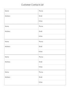 10 Free Contact List (Template , Example) - Calypso Tree