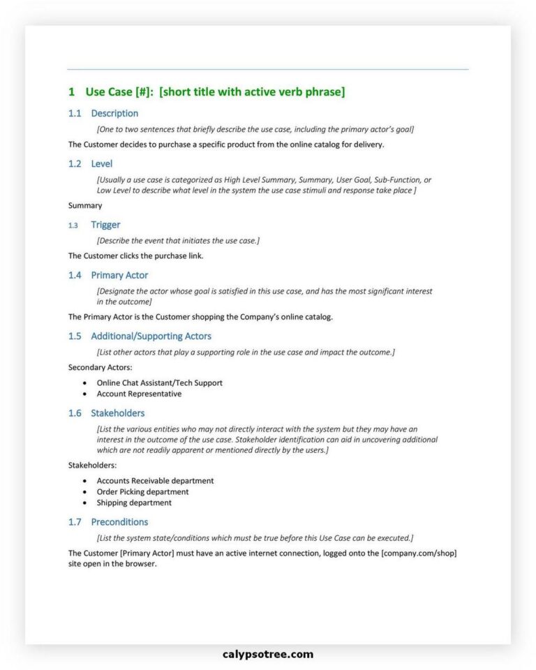 30 Free Use Case Templates: Realizing Your Actions - Calypso Tree