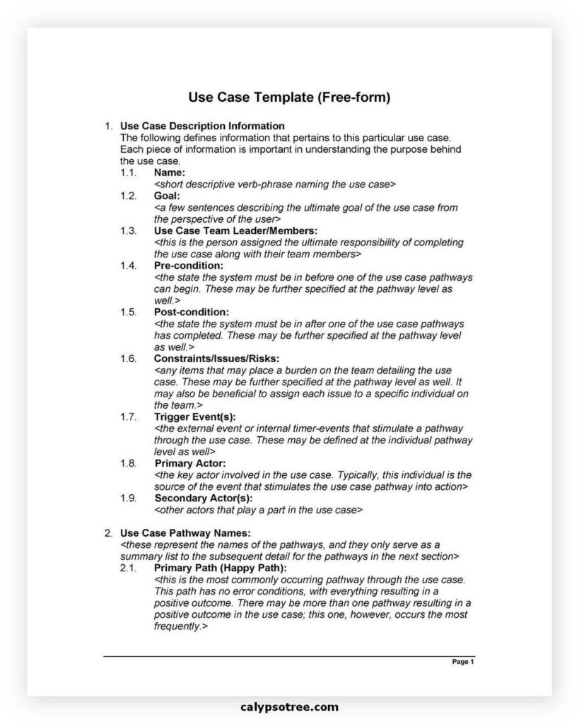 30 Free Use Case Templates: Realizing Your Actions - Calypso Tree
