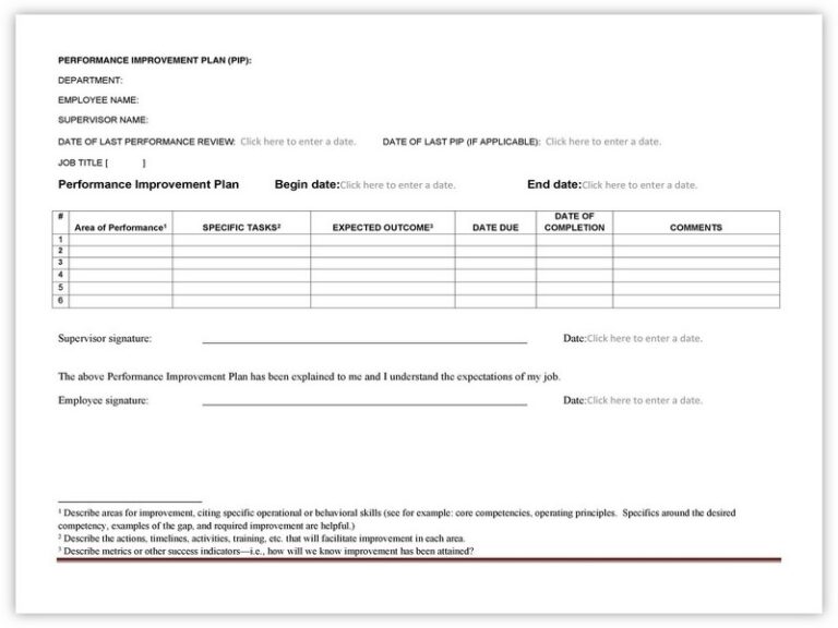 50 Free Sample Performance Improvement Plan Template (Word, Excel And ...