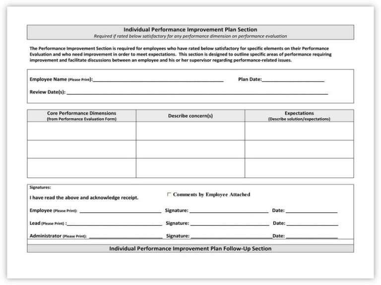 50 Free Sample Performance Improvement Plan Template (Word, Excel And ...