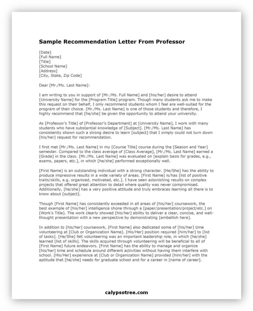 60 Best Letter Of Recommendation Example Template Calypso Tree