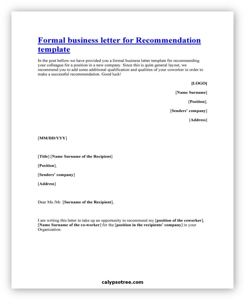 60 Best Letter Of Recommendation Example & Template - Calypso Tree